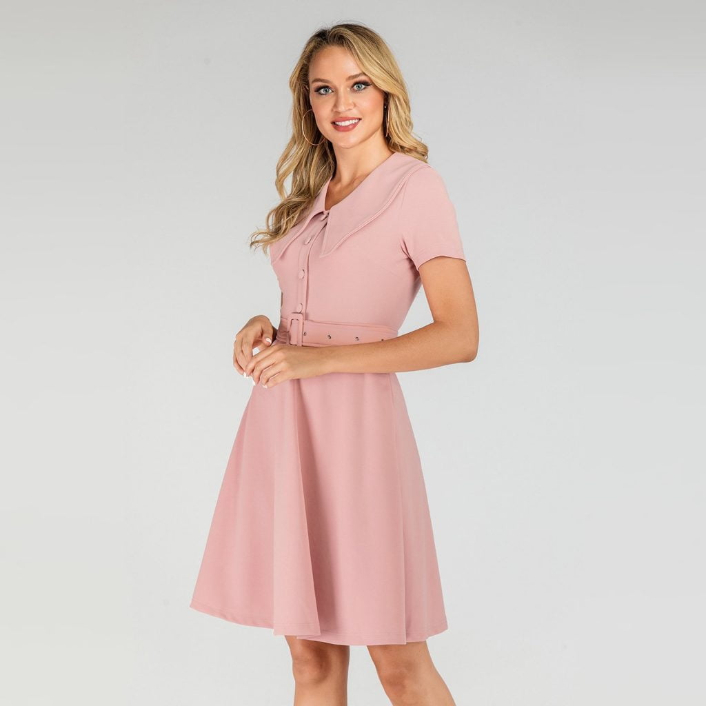 Women's Pink Dress Office Ladies Work Dress - Vintage-Retro