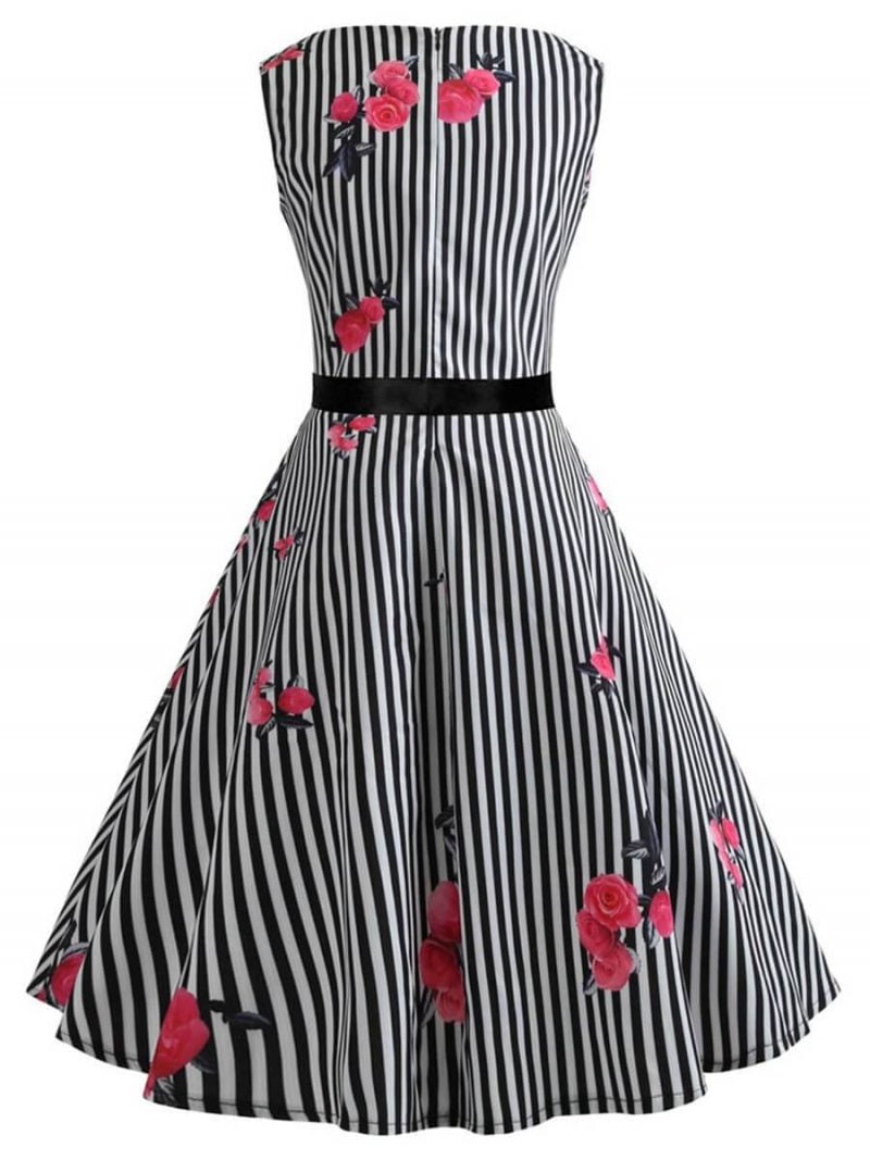 Retro Dress Striped Classic Audrey Hepburn Dress - Vintage-Retro
