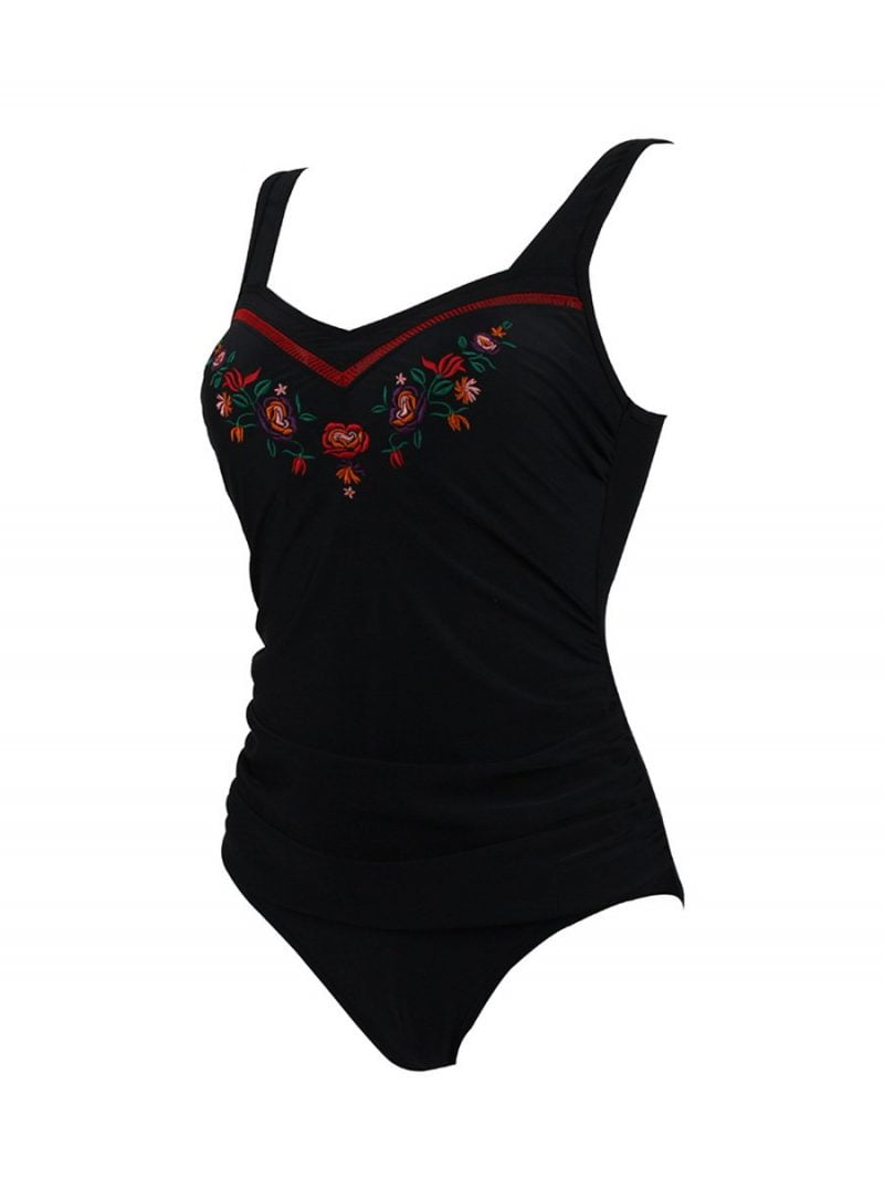 Women's One Piece Swimsuits Flower Embroidered Bathing Suit - Vintage-Retro