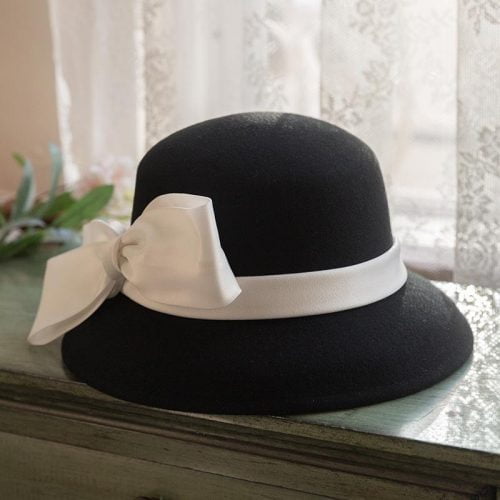 Top Hat Bow Knot Ribbon Wide Brim Wool Vintage Hats - Vintage-Retro